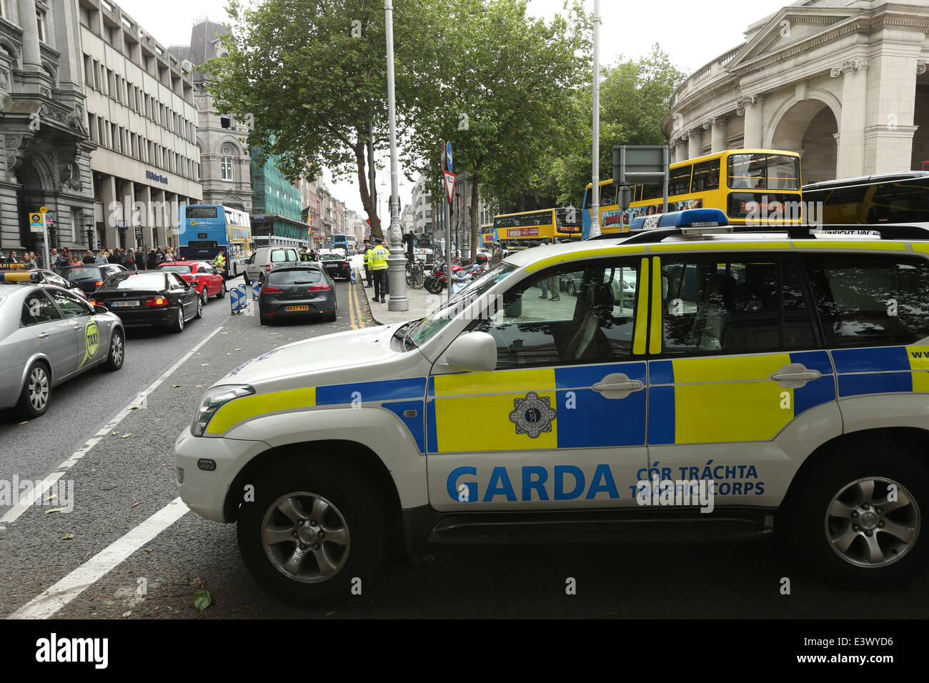 A Garda vehicle at a traffic checkpoint at College Green in Dublin city ...