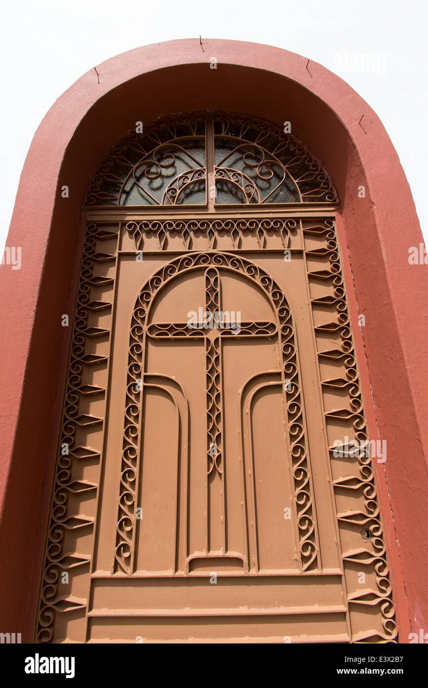 Town of Sami, Kefalonia. The west façade door of the modern church at ...