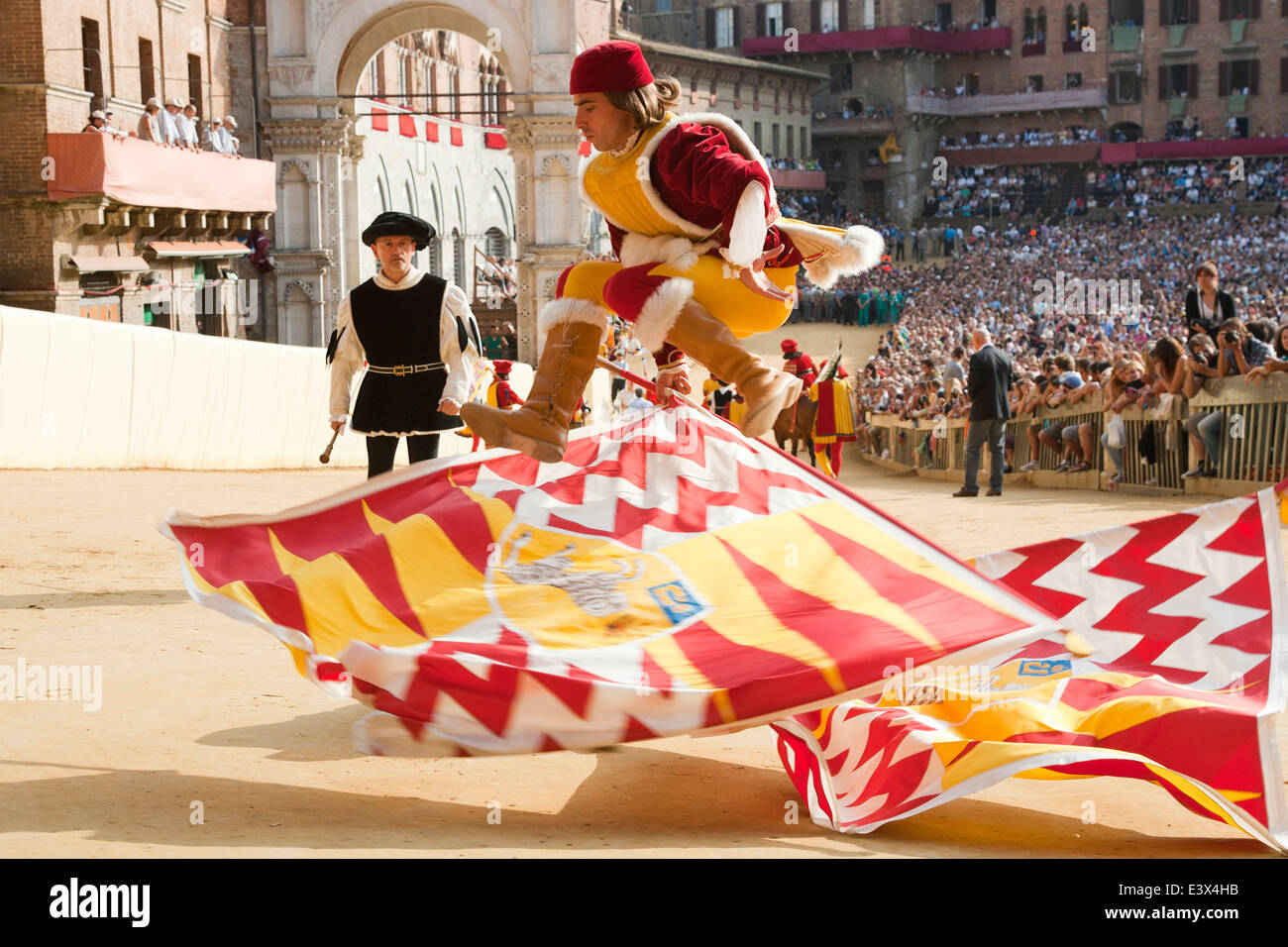 contrada of the ram, historical parade, palio of siena, siena, tuscany ...