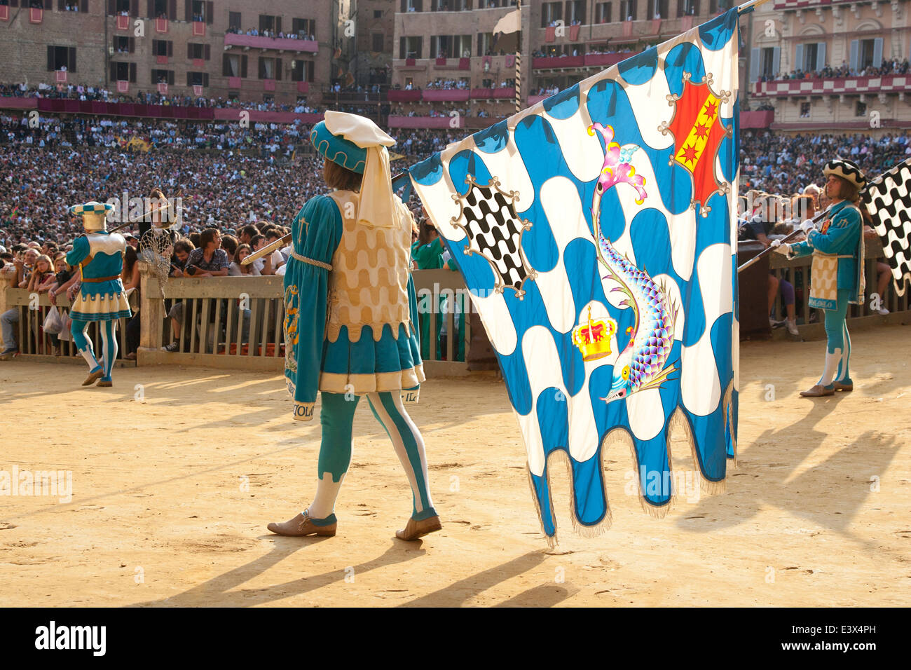 contrada of the wave, historical parade, palio of siena, siena, tuscany ...
