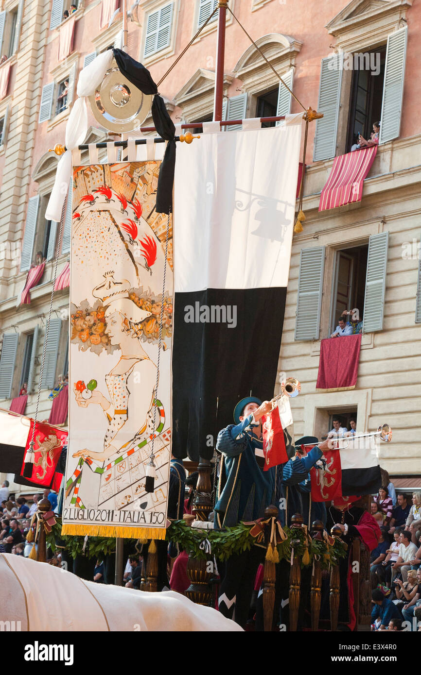 the cart with the palio, historical parade, palio of siena, siena ...