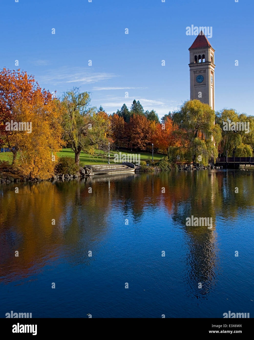 USA, Washington, Spokane, Riverfront Park, Spokane River, Clock Tower ...