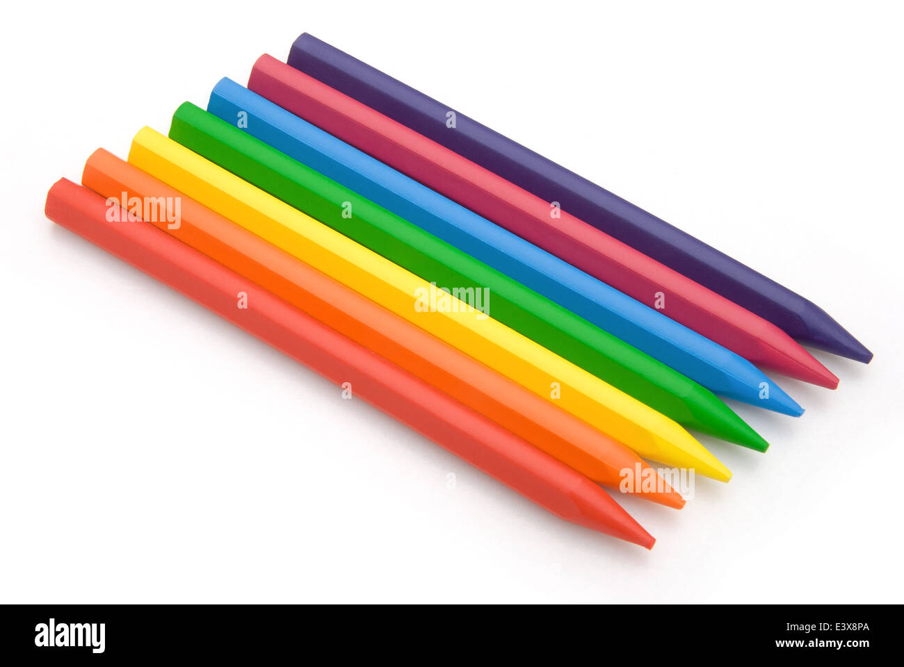 7-color crayon lined up with clipping path Stock Photo - Alamy