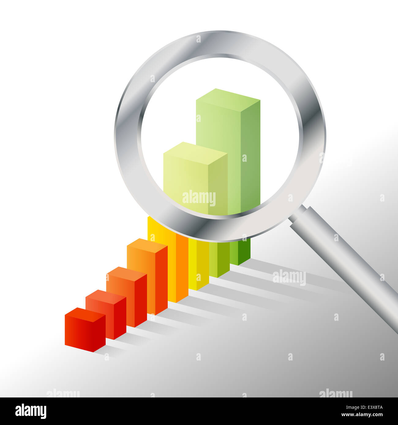 Vector illustration of a magnifier focusing on a increasing graphic ...