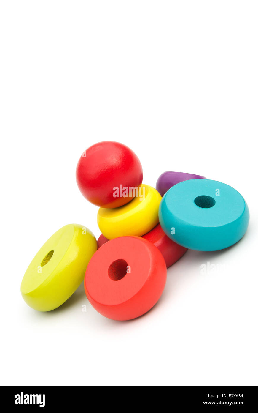 angle view colorful round blocks for wooden pyramid with clipping path ...