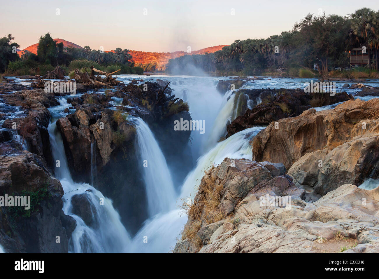 Epupa Falls, waterfall, about 40 m, formed from the Kunene River on the ...