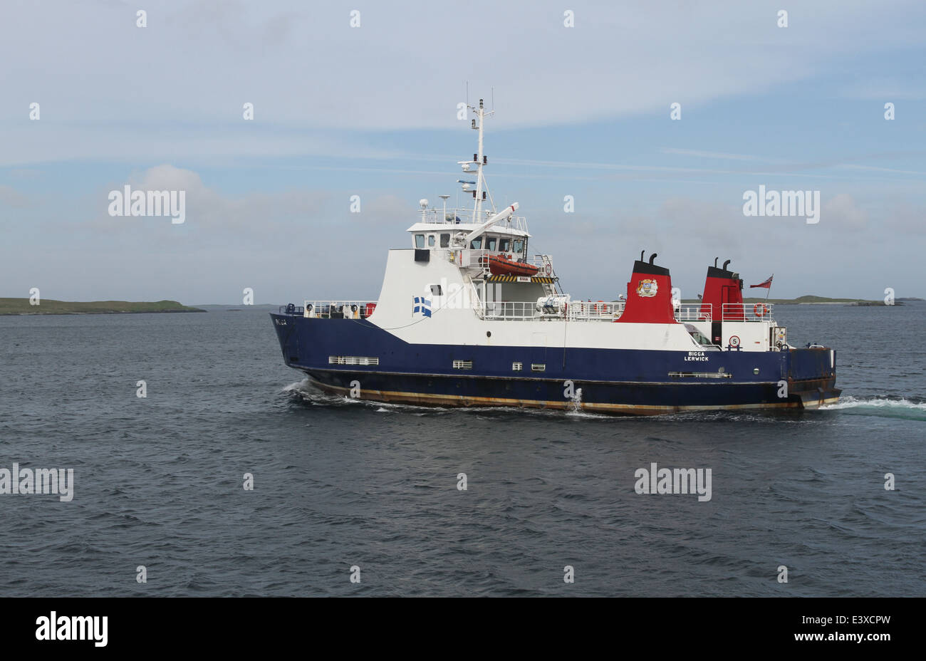 Bluemull Sound ferry MV Bigga departing Fetlar Shetland Scotland June ...