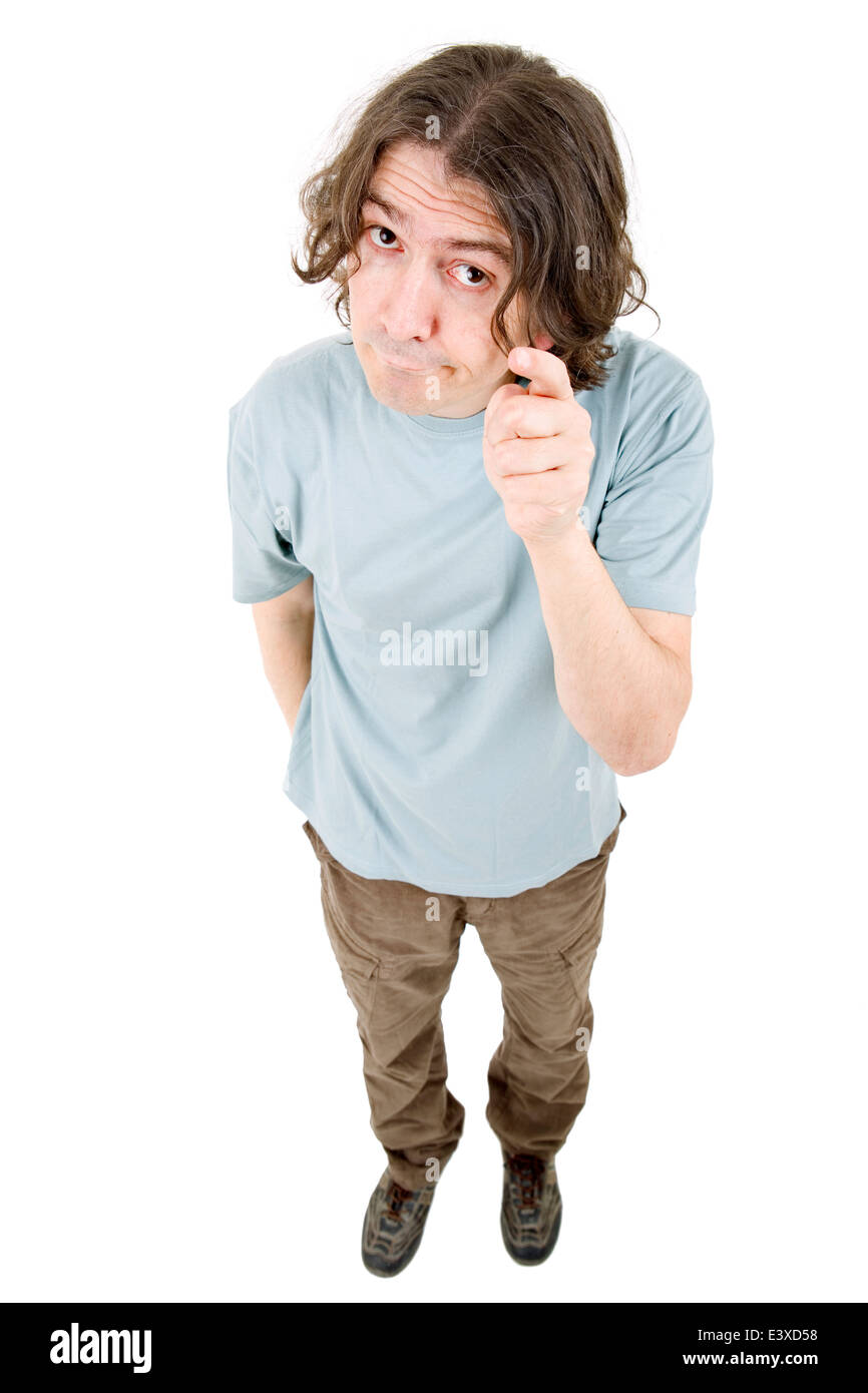 young casual man full body pointing, isolated on white Stock Photo - Alamy