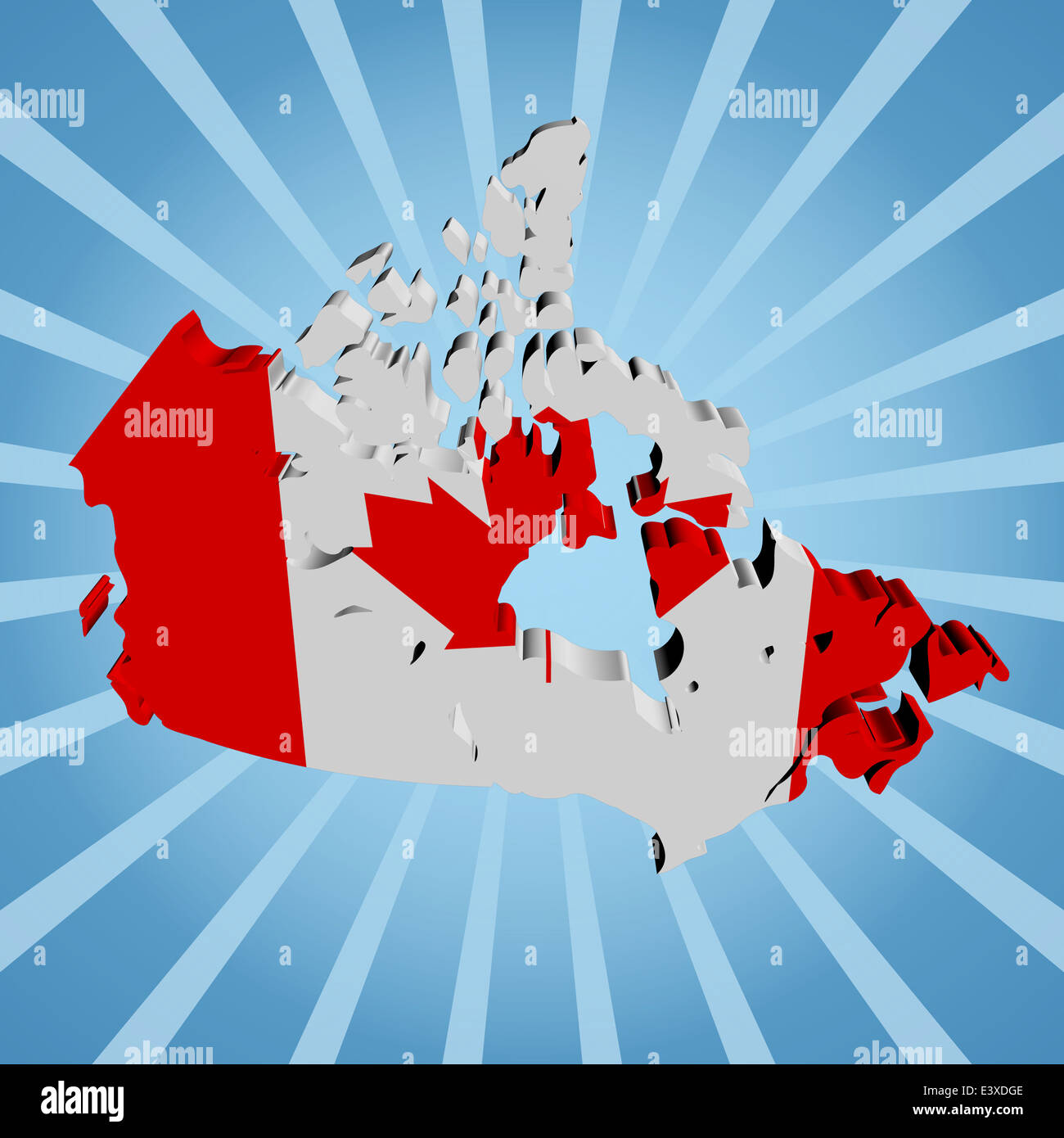 Canada map flag on blue sunburst illustration Stock Photo - Alamy