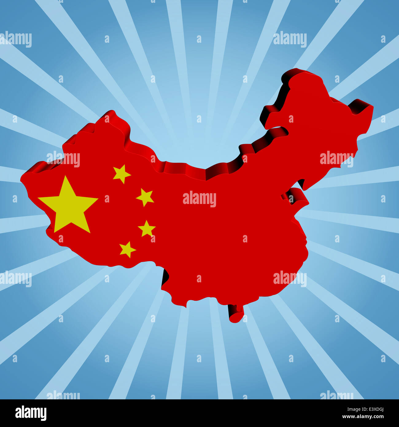 China map flag on blue sunburst illustration Stock Photo - Alamy