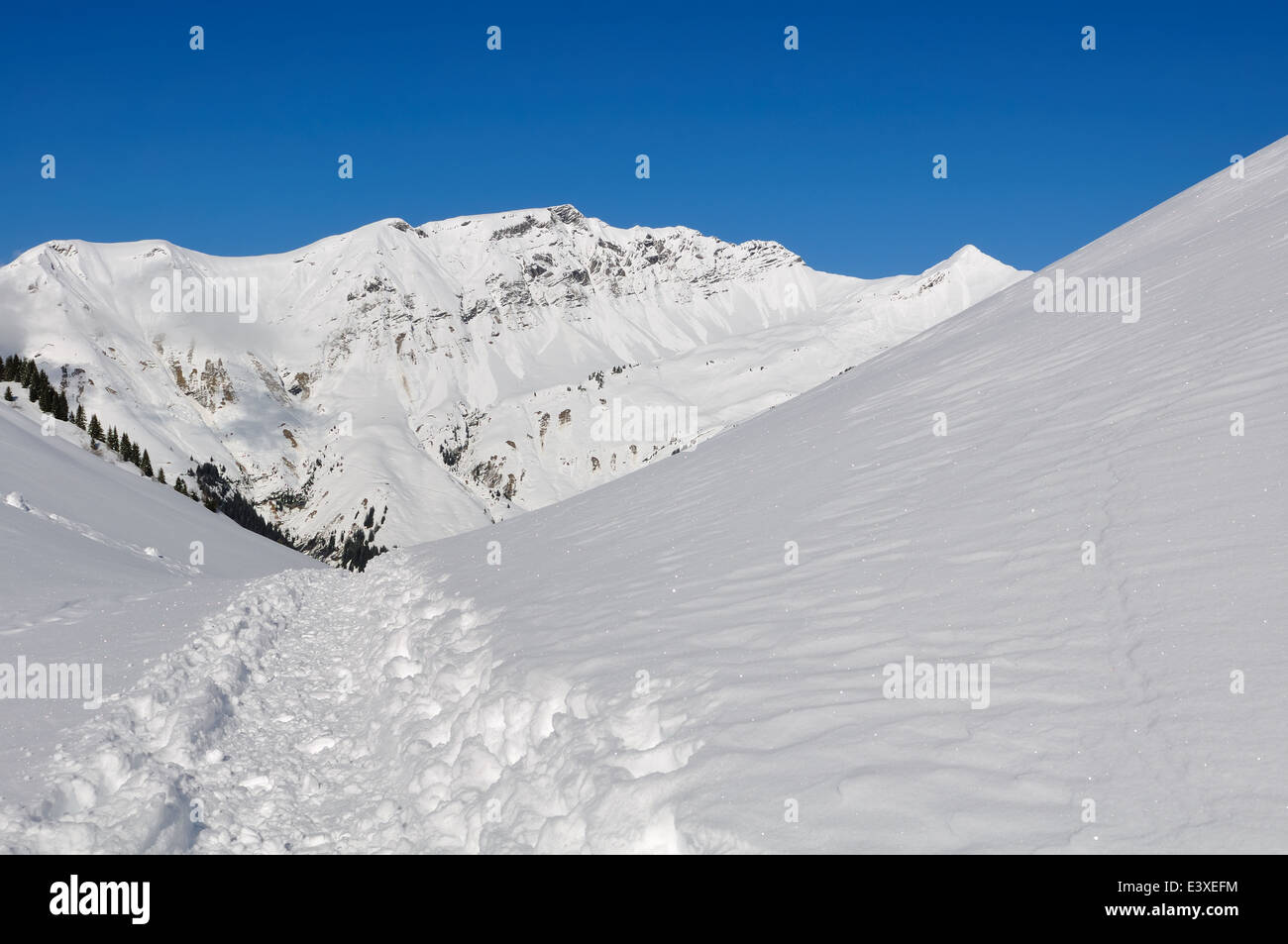 path in the snow through the snowy mountains Stock Photo - Alamy