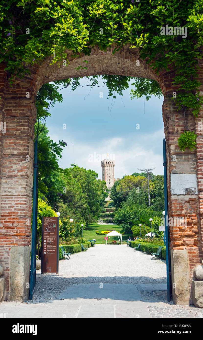 Tower and archway in the castle wall in Este a town and comune of the ...