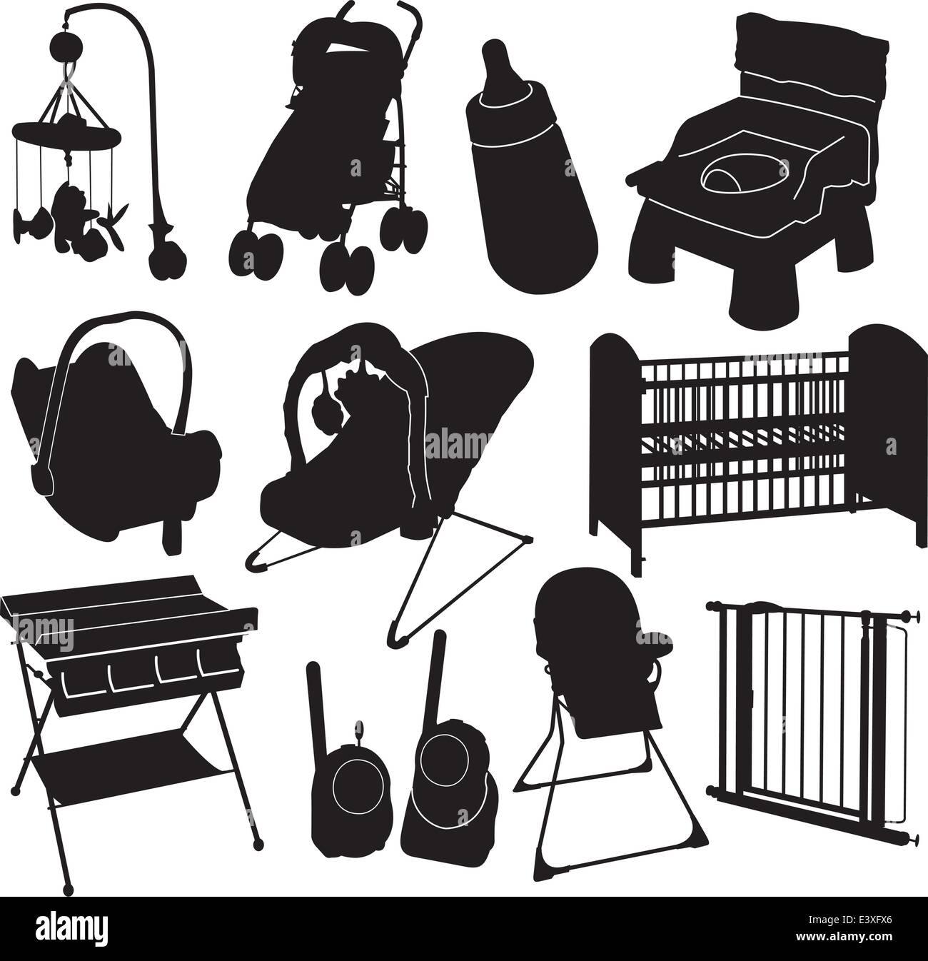 vector black silhouettes of baby related objects Stock Vector Image ...