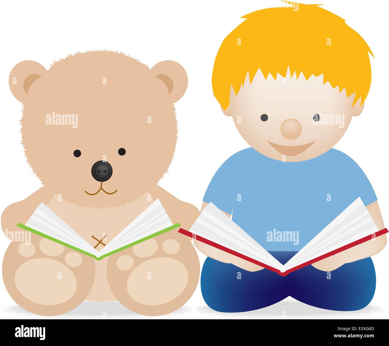 Little boy toddler and teddy bear reading a book Stock Vector Image ...