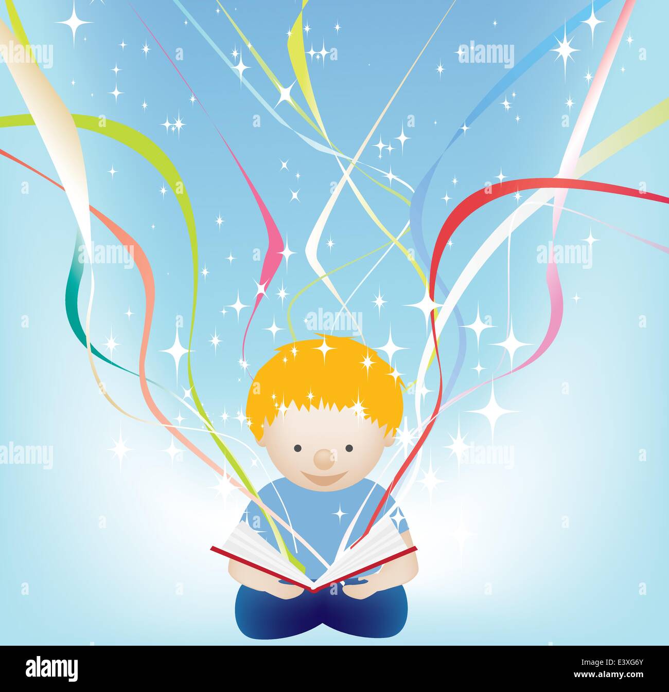 vector character illustration of a child reading a magic book Stock ...