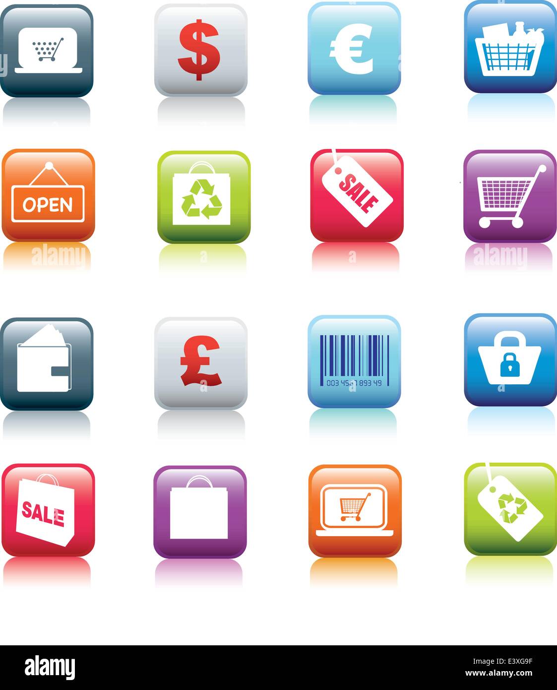 illustration series of retail and shopping square web icon buttons ...