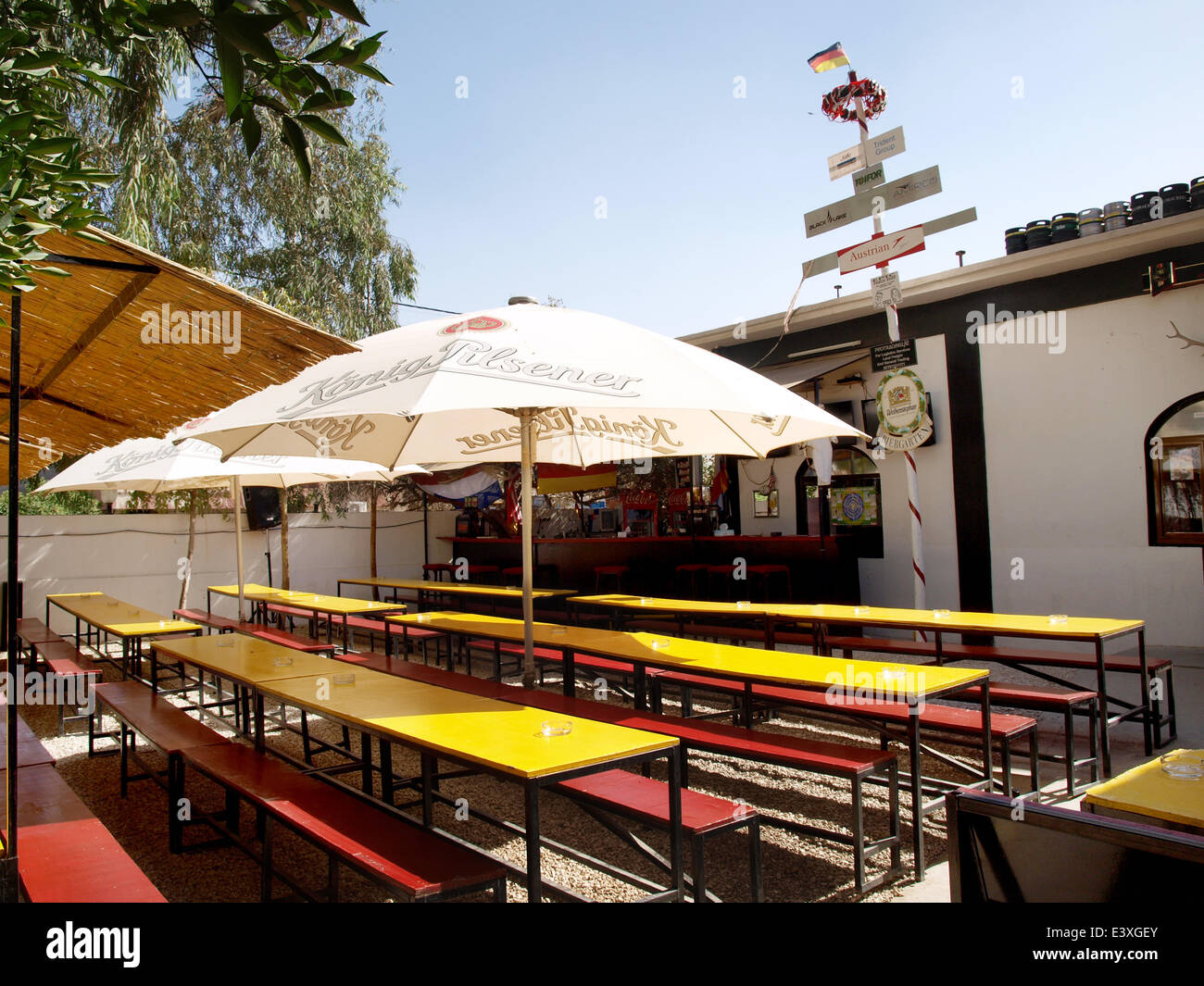 Erbil, Iraq. 30th June, 2014. View of empty beer benches at beer garden ...