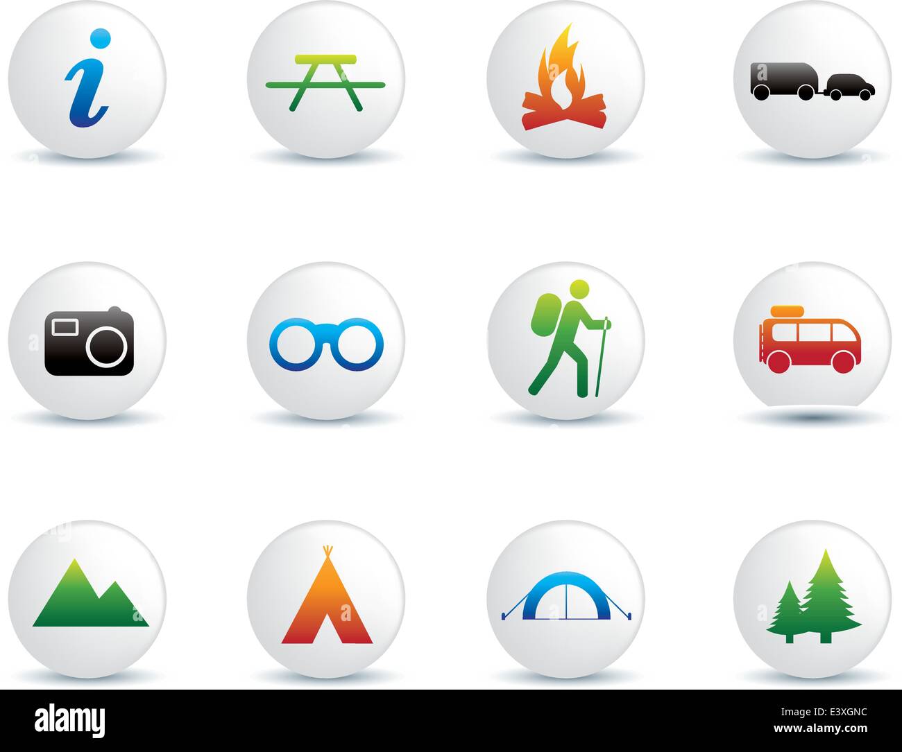 camping and outdoor detailed colour illustration button set Stock ...