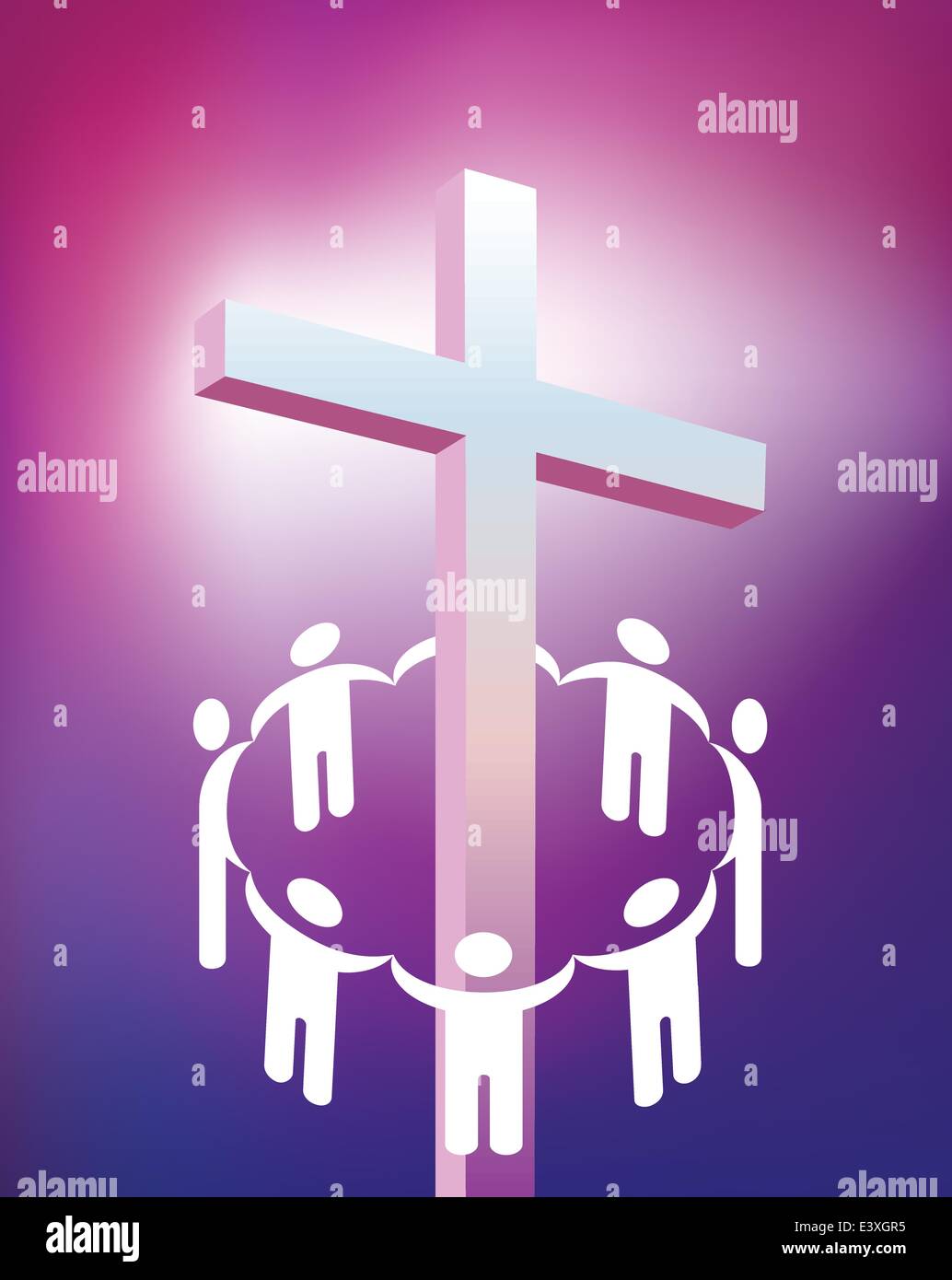 illustraton of circle holding hands around christian cross Stock Vector ...