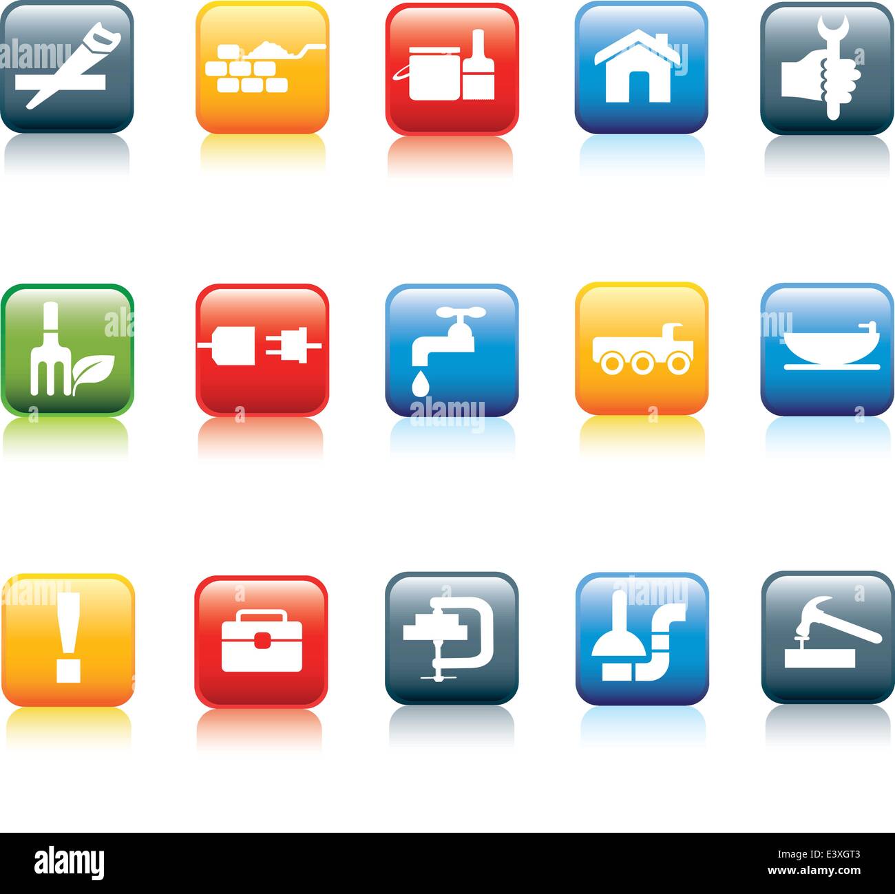 construction and diy detailed icon square colour button set Stock ...