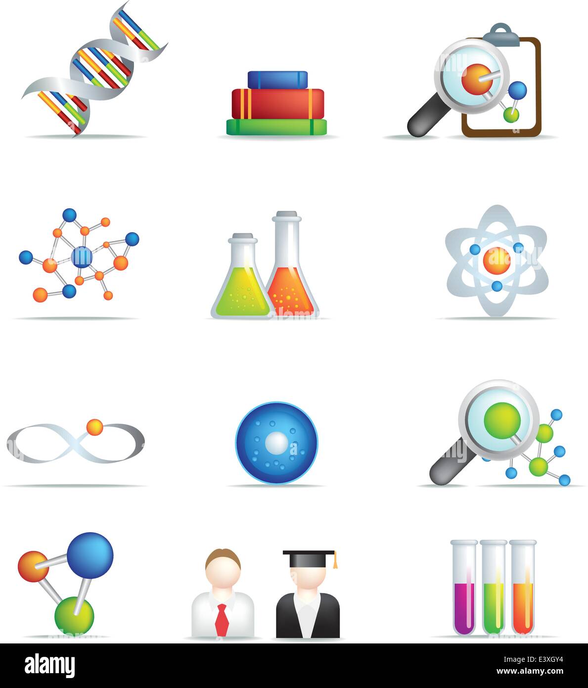 detailed set of scientific research icons and items on white background ...
