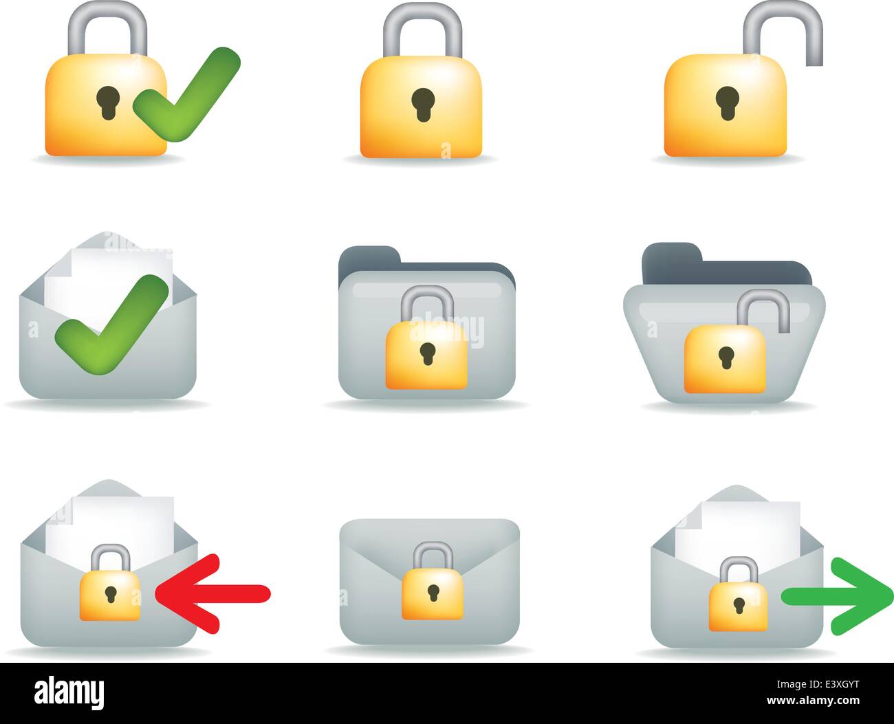secure business, internet and email communication set of icons Stock ...