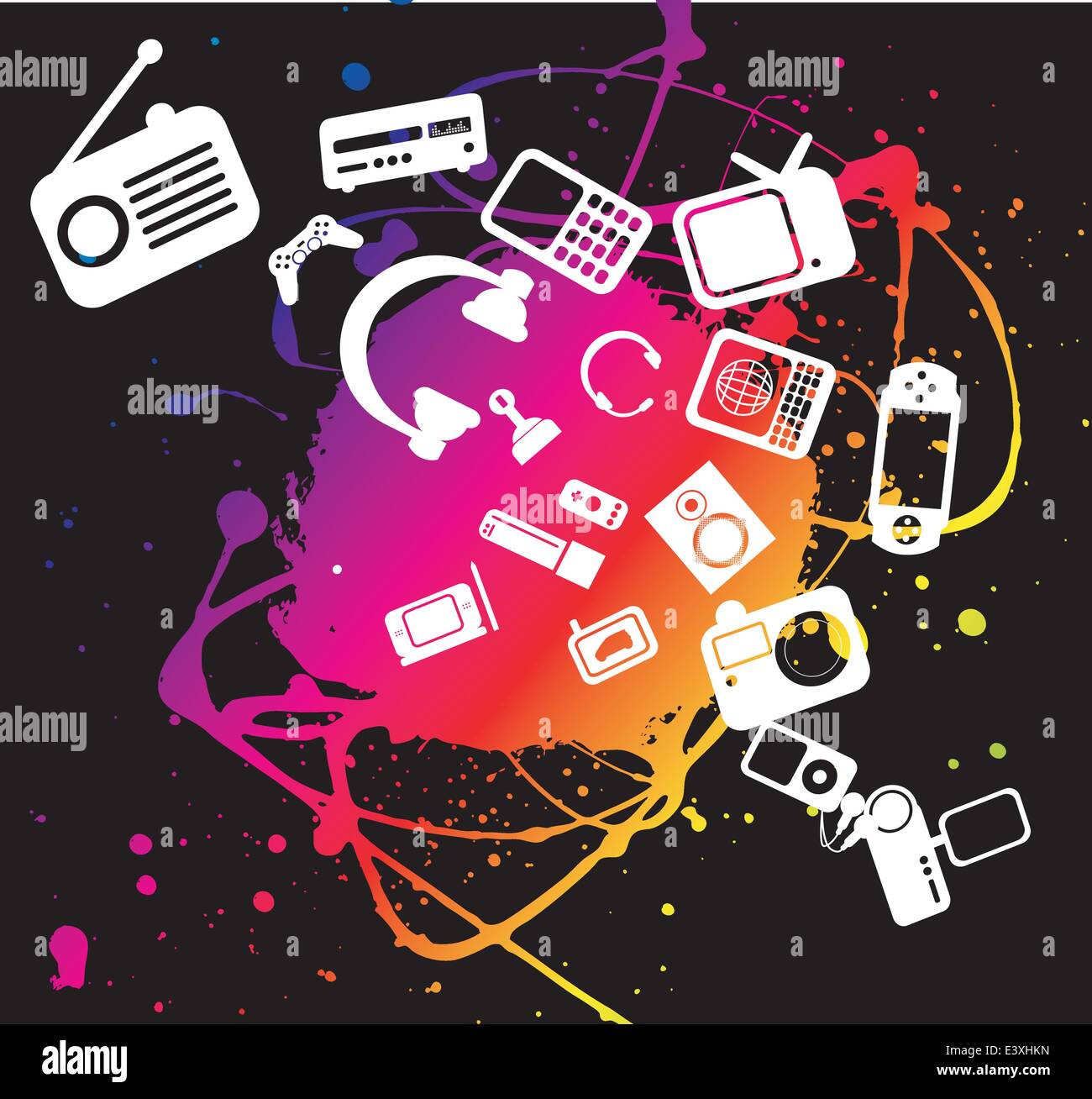 funky electronic gadget illustration including paint grunge splash ...