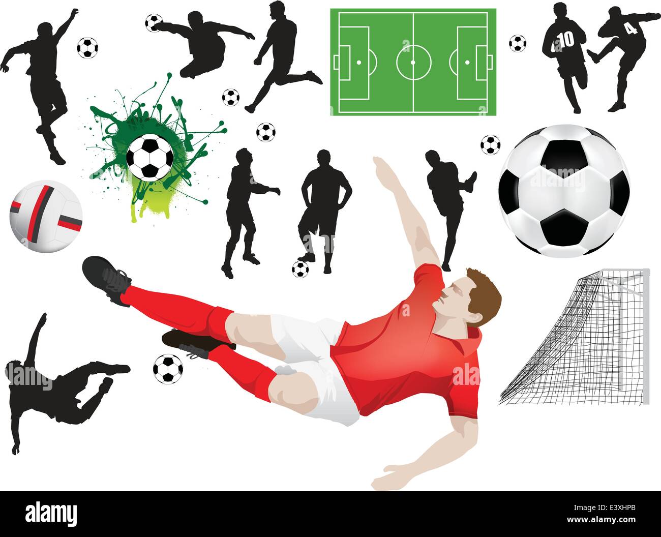 Set of soccer elements including silhouettes and players Stock Vector ...