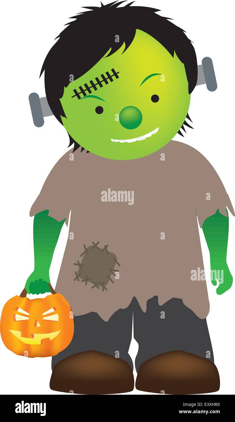 cartoon illustration of a little boy dressed up as frankenstein Stock ...