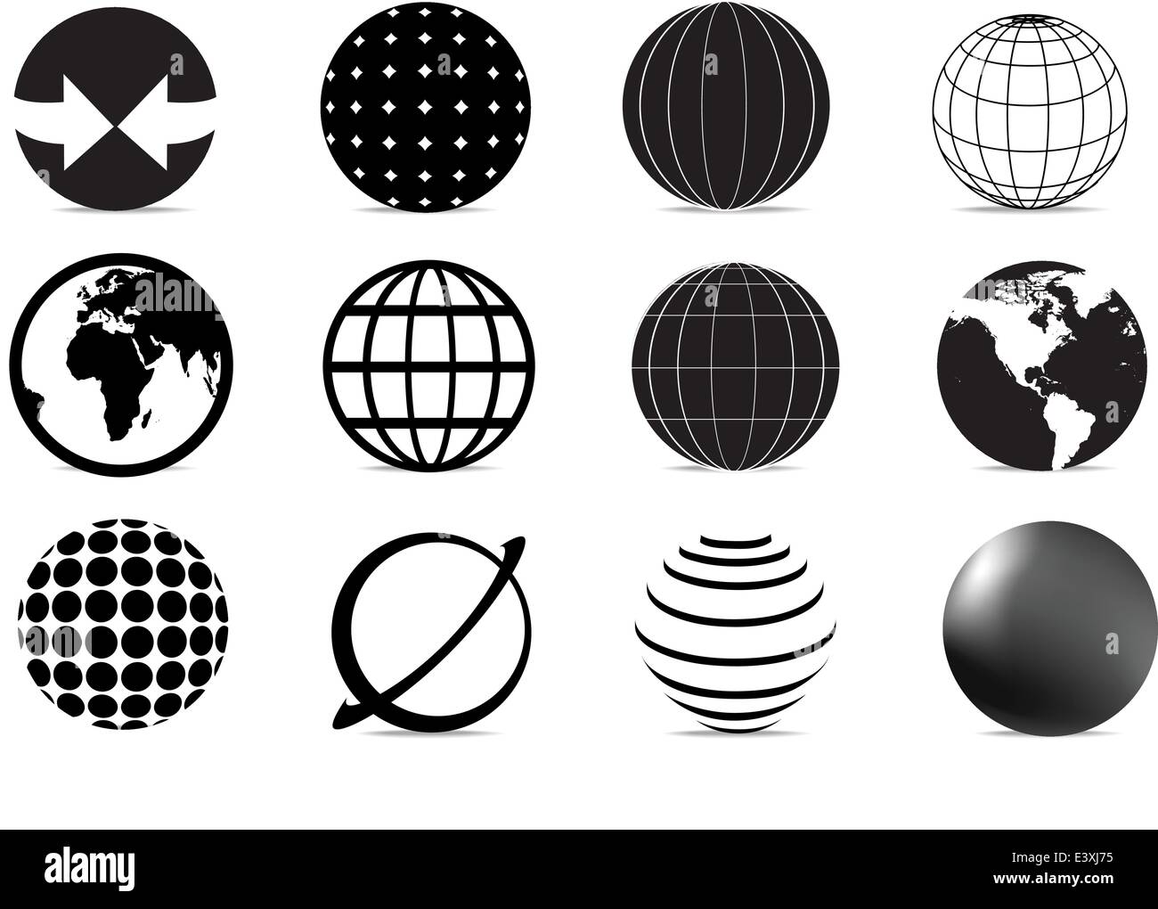 set of black and white globe icons and symbols Stock Vector Image & Art ...