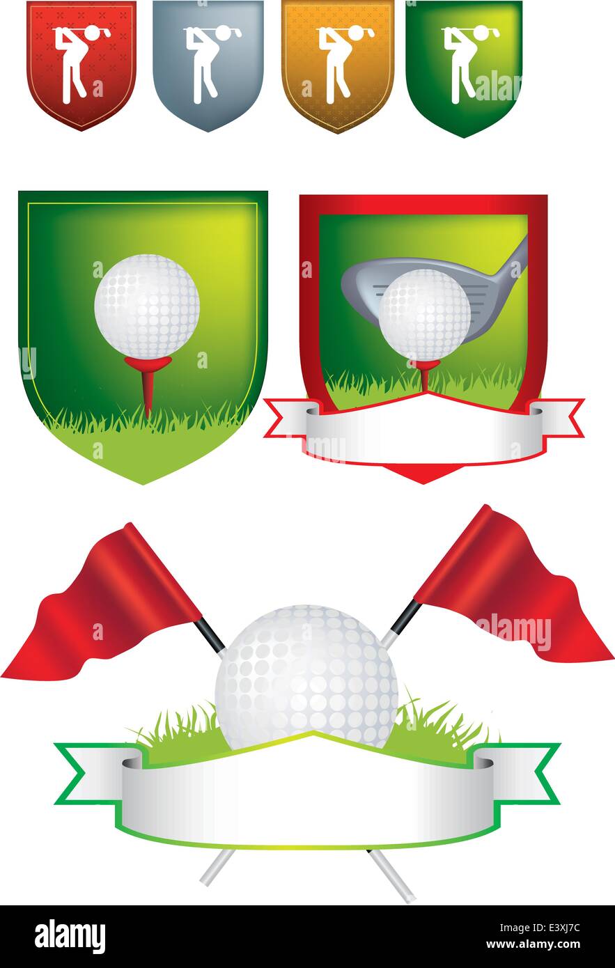 Illustration of golf icons, shields and emblems on a white background ...