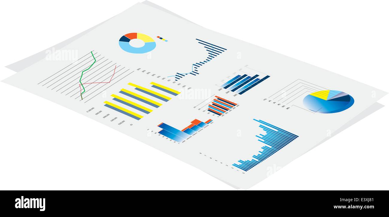 3d vector visual of business financial performance graphs on white ...