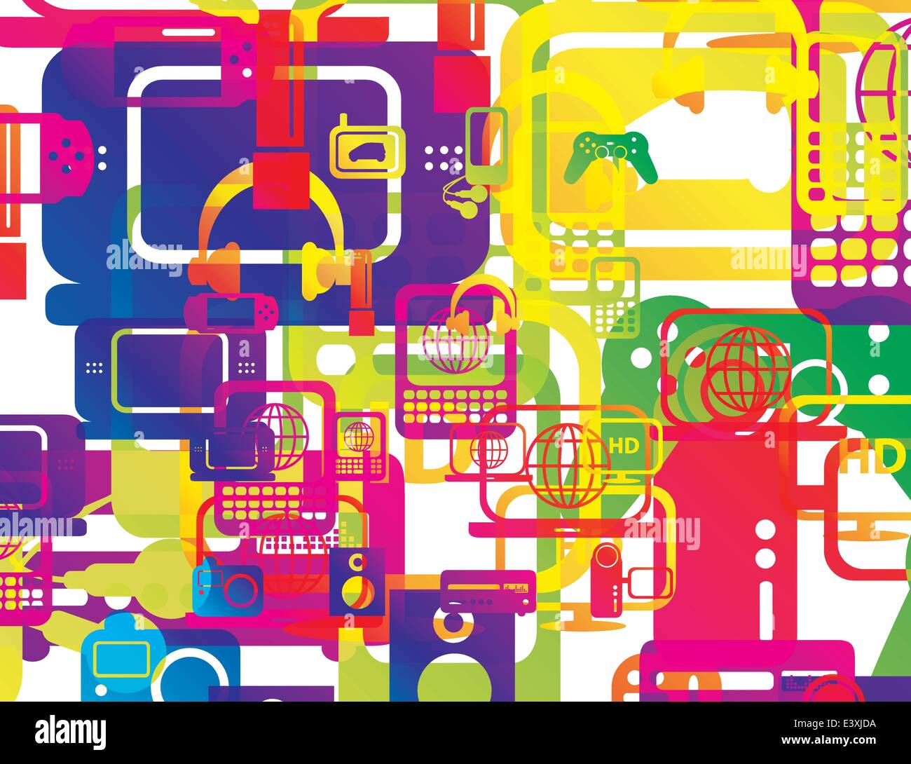vector illustration of a selection of computer and technology hardware ...