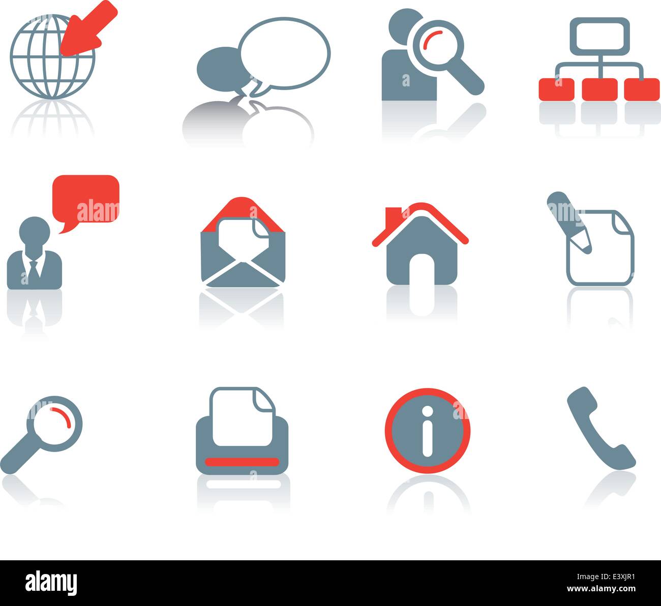 Set of typical website icons on white background with reflection Stock ...