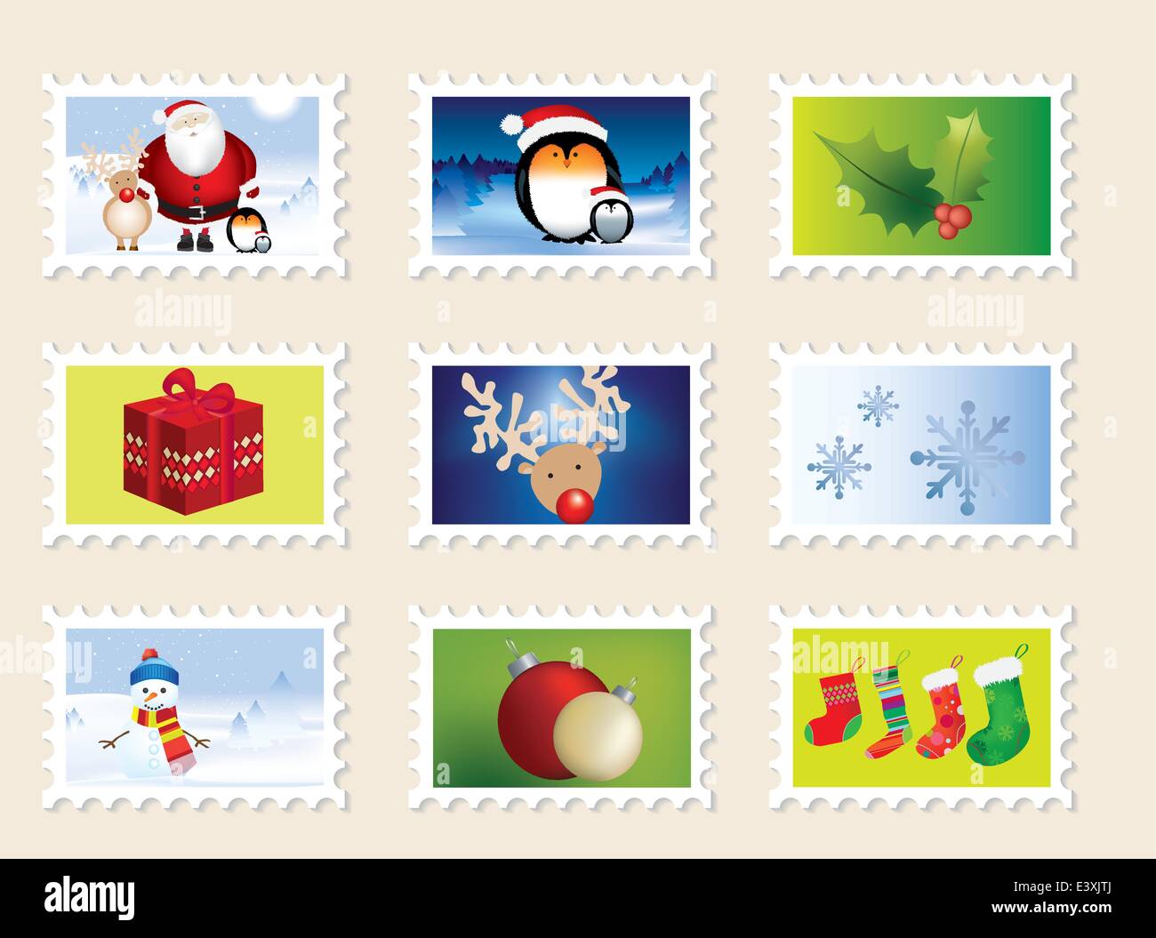 set of christmas stamps, nine different designs Stock Vector Image ...