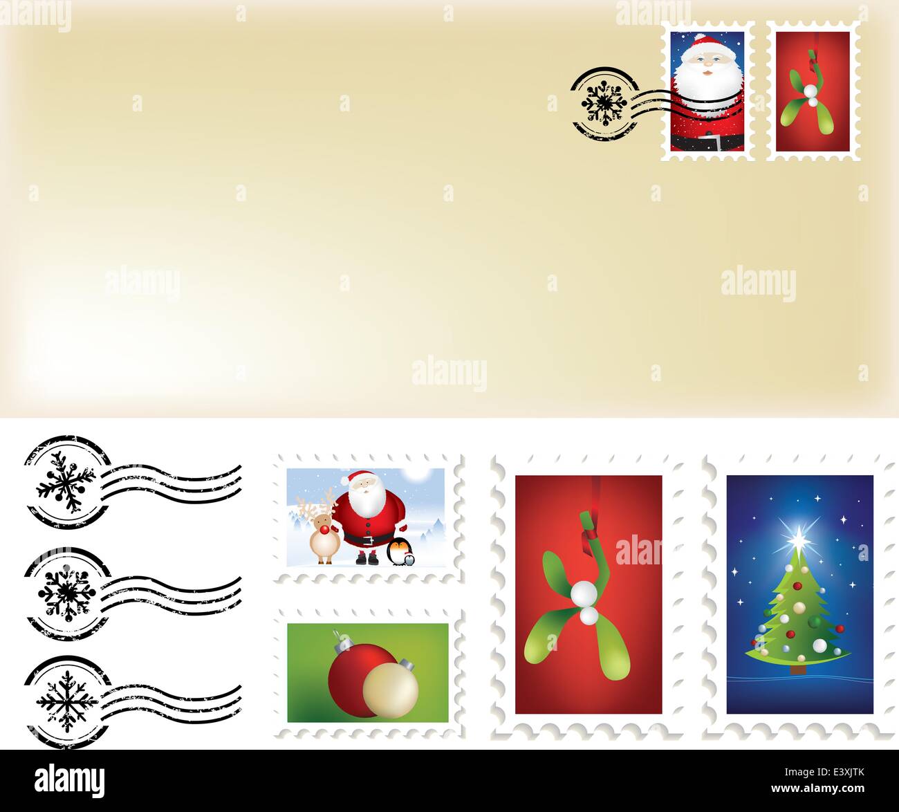 Illustration of christmas santa letter and stamps and postage marks ...