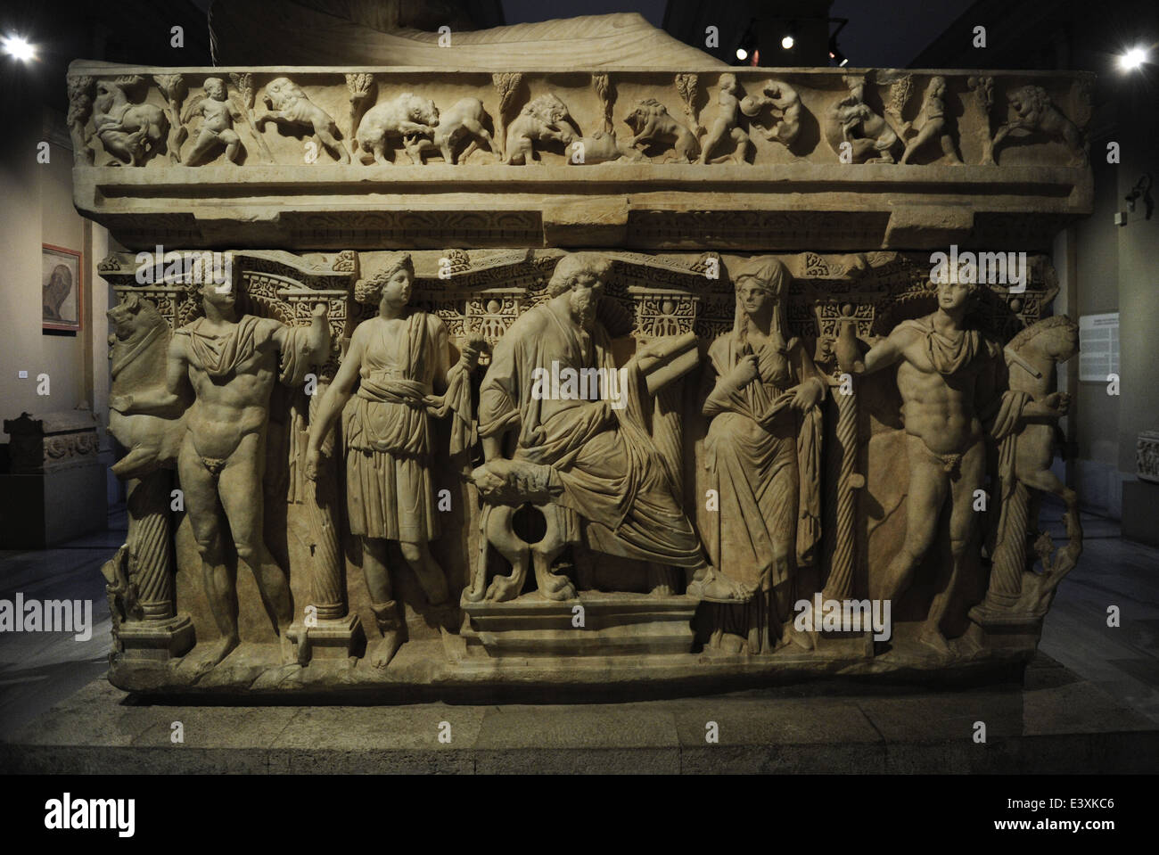 Sidamara Sarcophagus. 2nd-3rd century AD. Man sitting with a ...