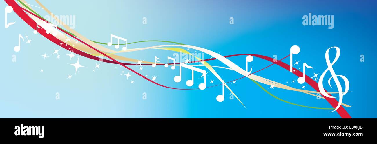 musical notes and abstract lines and swirls on blue Stock Vector Image ...