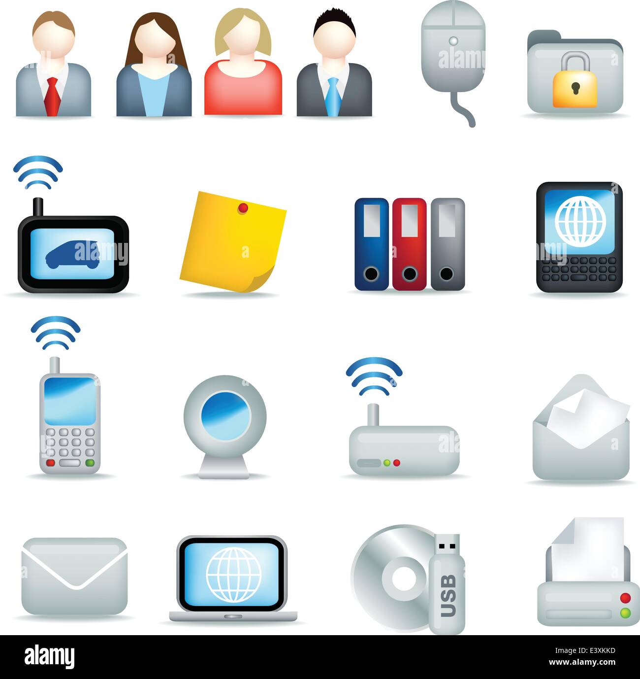 business office workplace and teamwork icon set Stock Vector Image ...