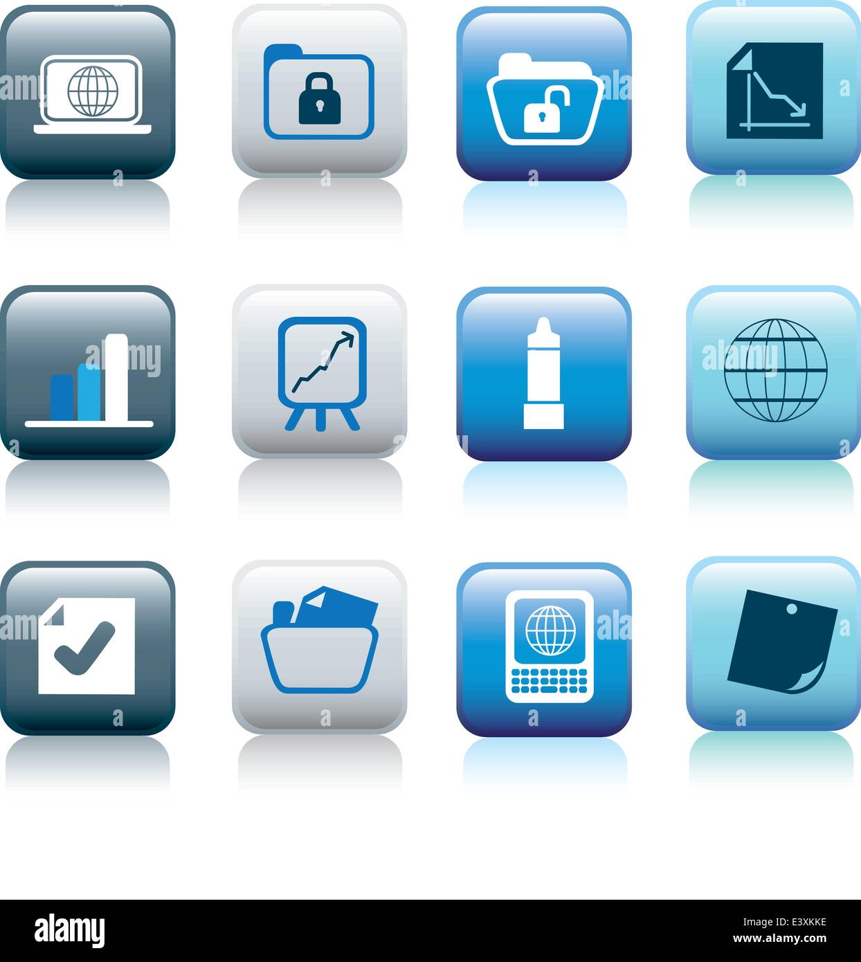 office items icon collection on blue squares Stock Vector Image & Art ...