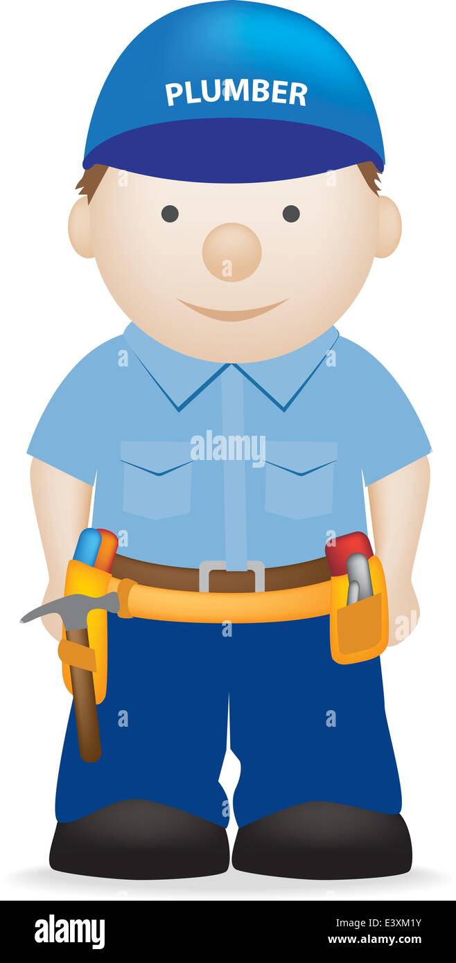 cartoon character illustration of a cute plumber on white background ...
