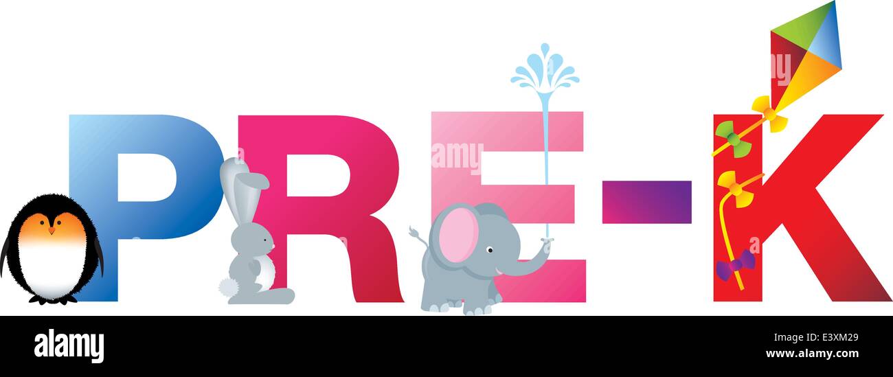 The word pre-k made up from alphabet cartoon letters with matching ...