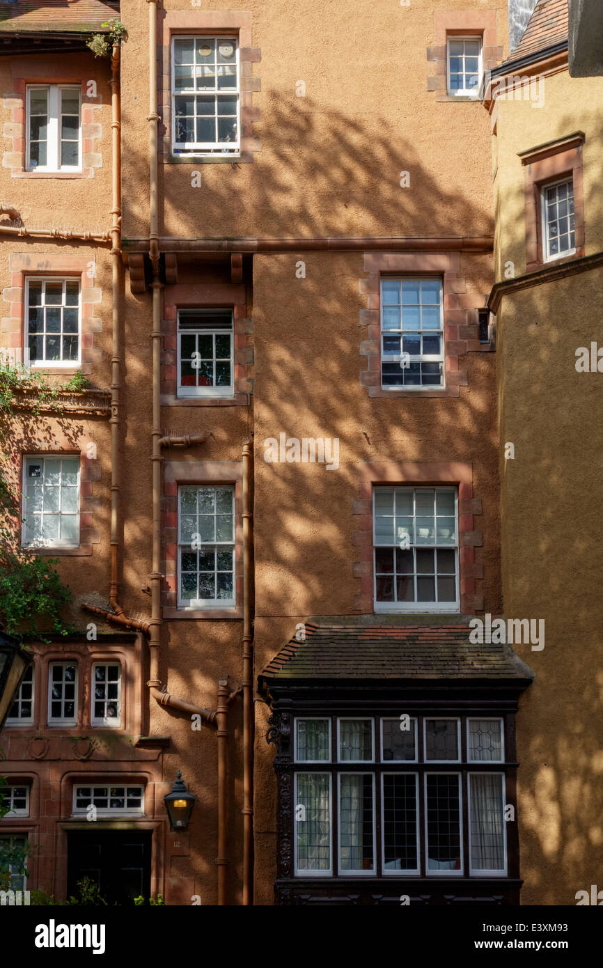 Orange colored building in Ramsay Garden, Edinburgh Old Town Stock ...