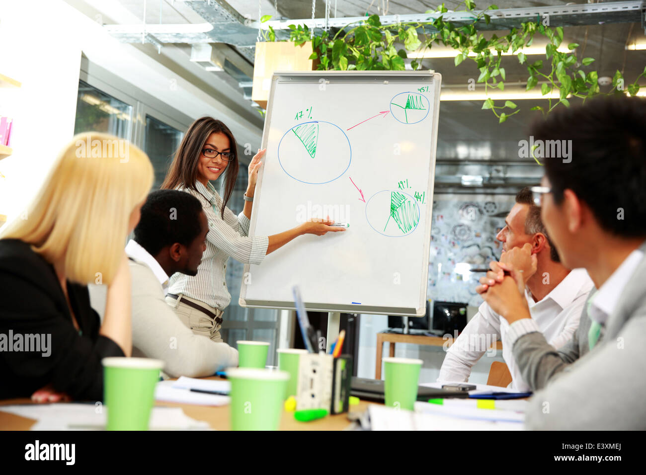 happy businesswoman explaining graph to his colleagues Stock Photo - Alamy