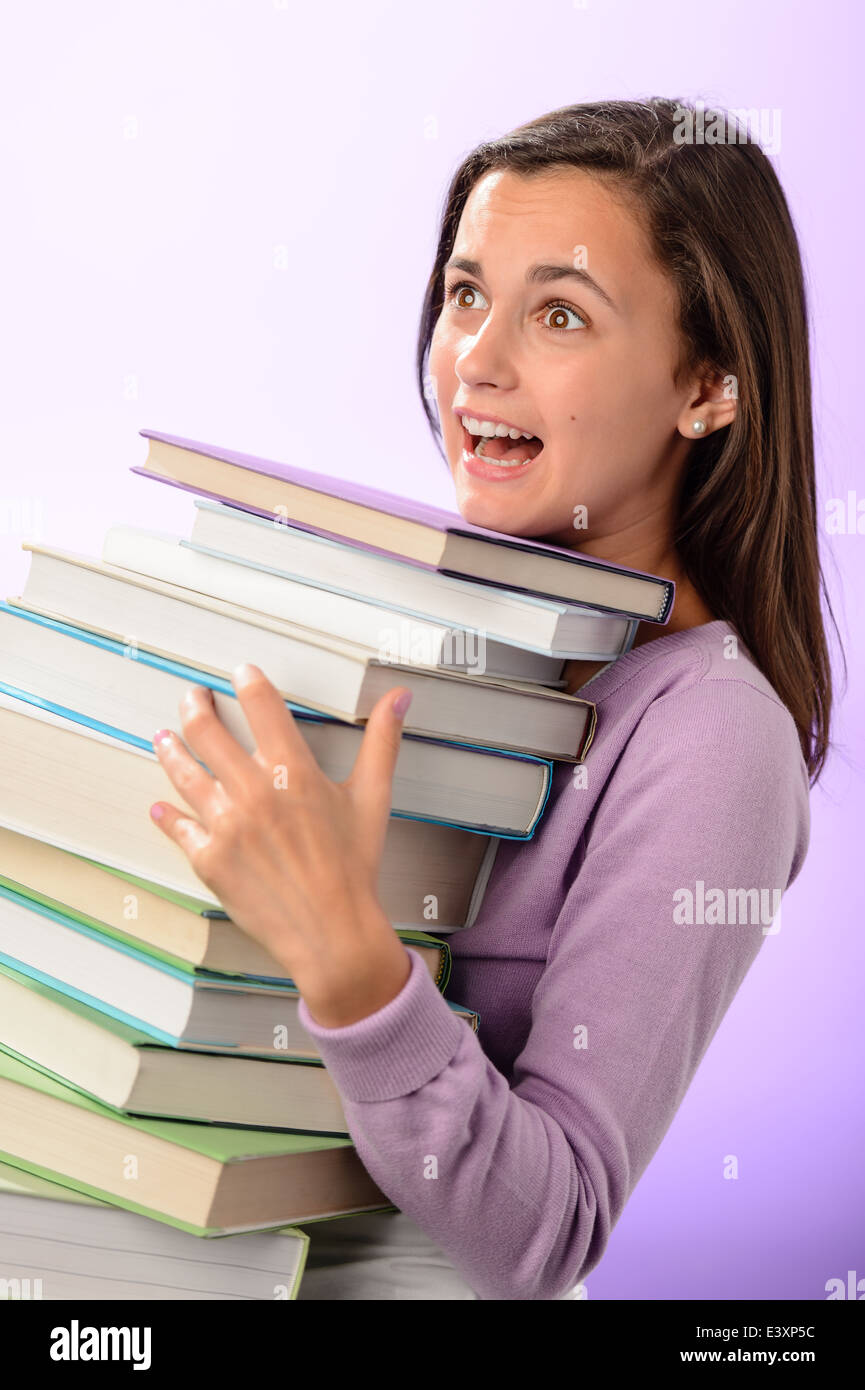Student worried pile of books hi-res stock photography and images - Alamy