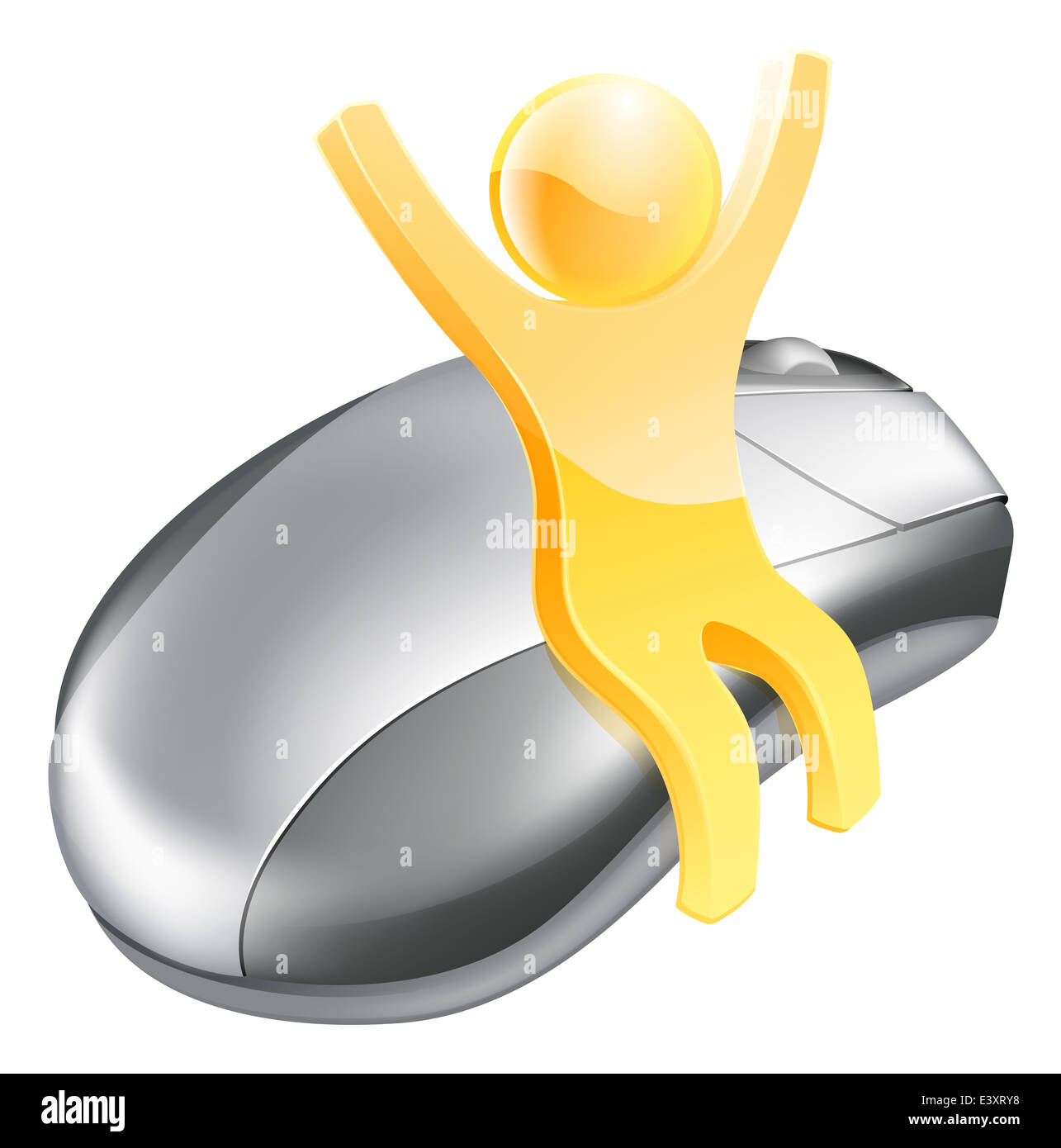 Happy person sitting on computer mouse concept, happy after finding ...