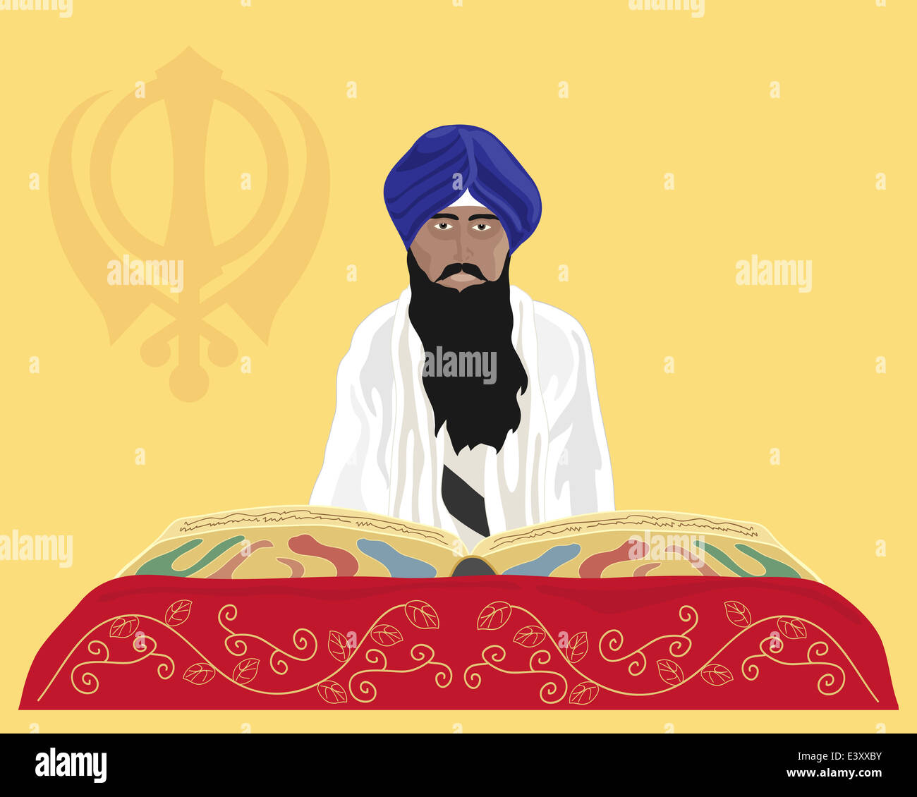 an illustration of a granthi narrator of the Sikh faith reading from ...