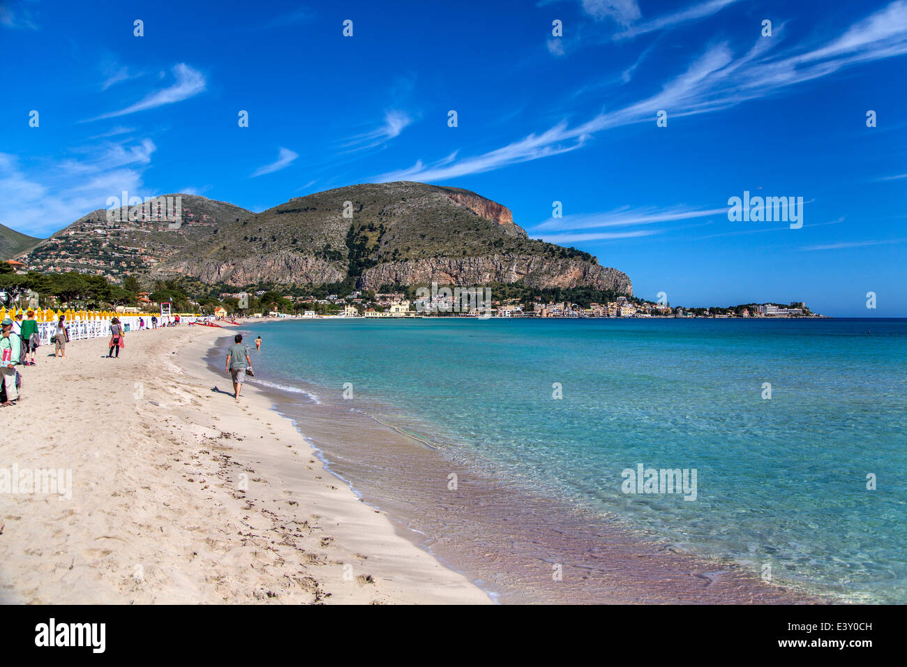 Beach of Mondello at Sicily Stock Photo - Alamy