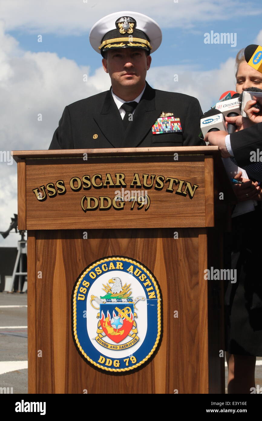 Gdynia, Poland 1st, July 2014 US Navy destroyer USS Oscar Austin visits ...