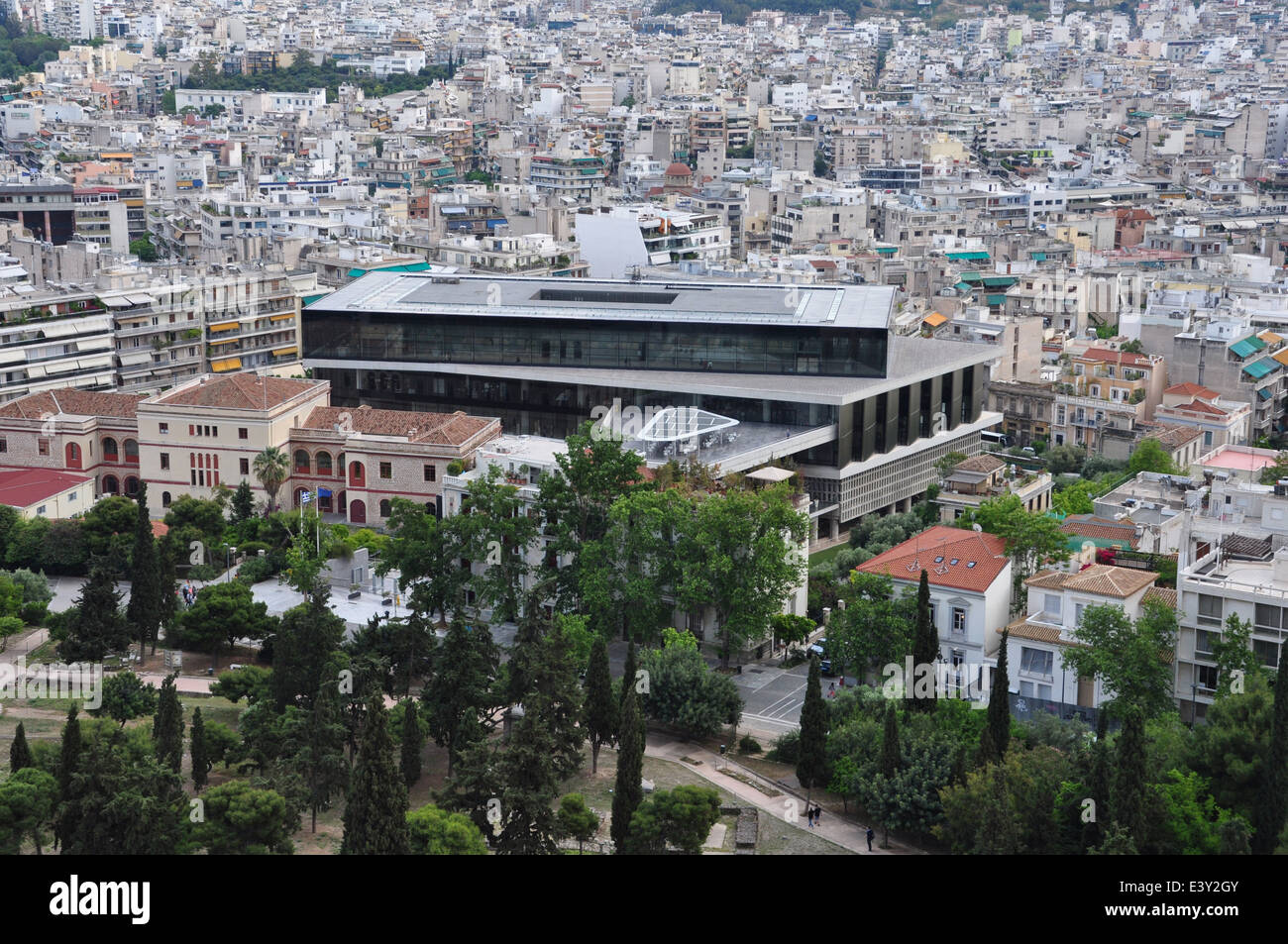 Acropolis museum and panoramic view of downtown Athens, Greece Stock ...